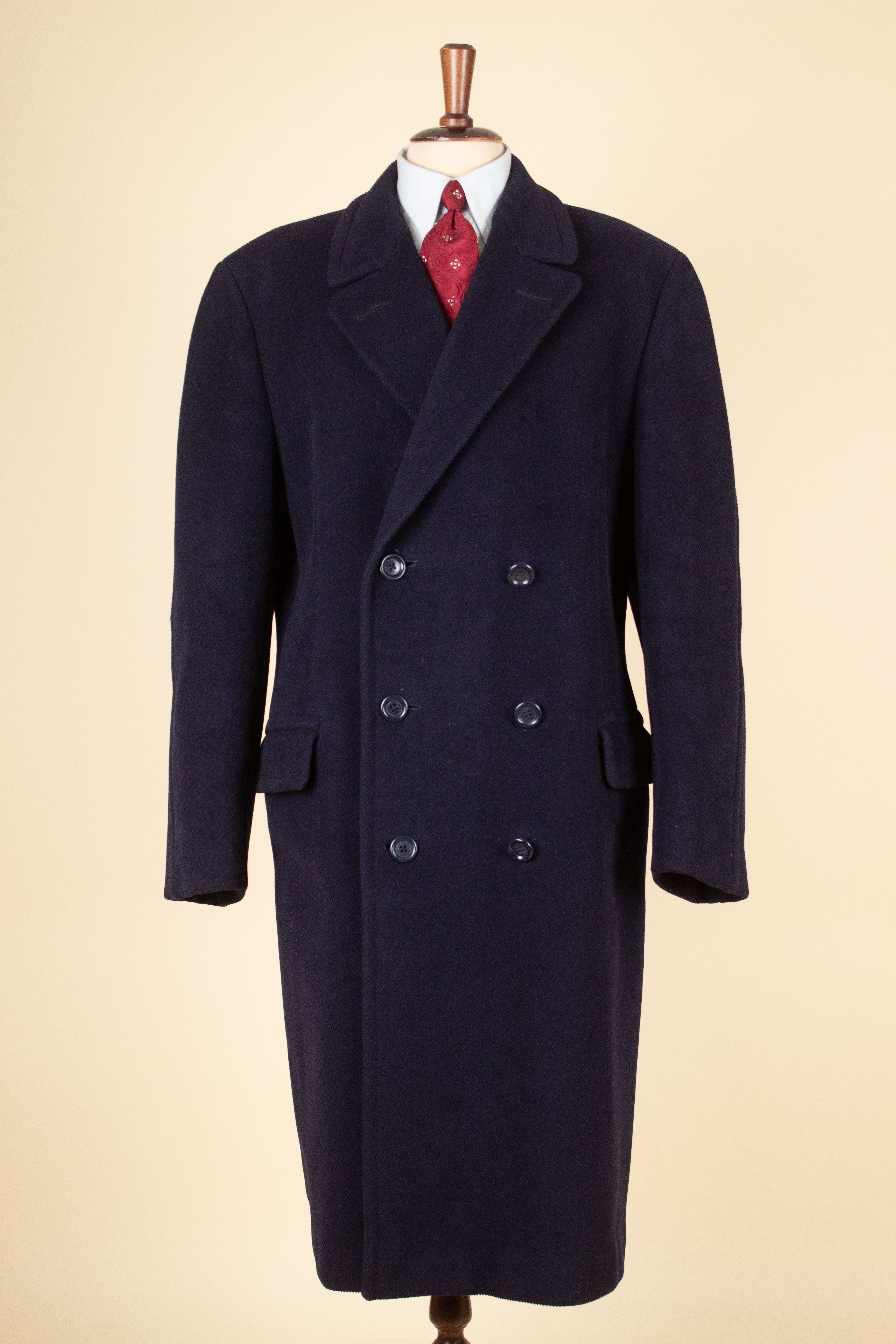 SWEDISH 1940S/1950S DARK BLUE HEAVYWEIGHT OVERCOAT BY JUNEX. SIZE CA E – A. MARCHESAN