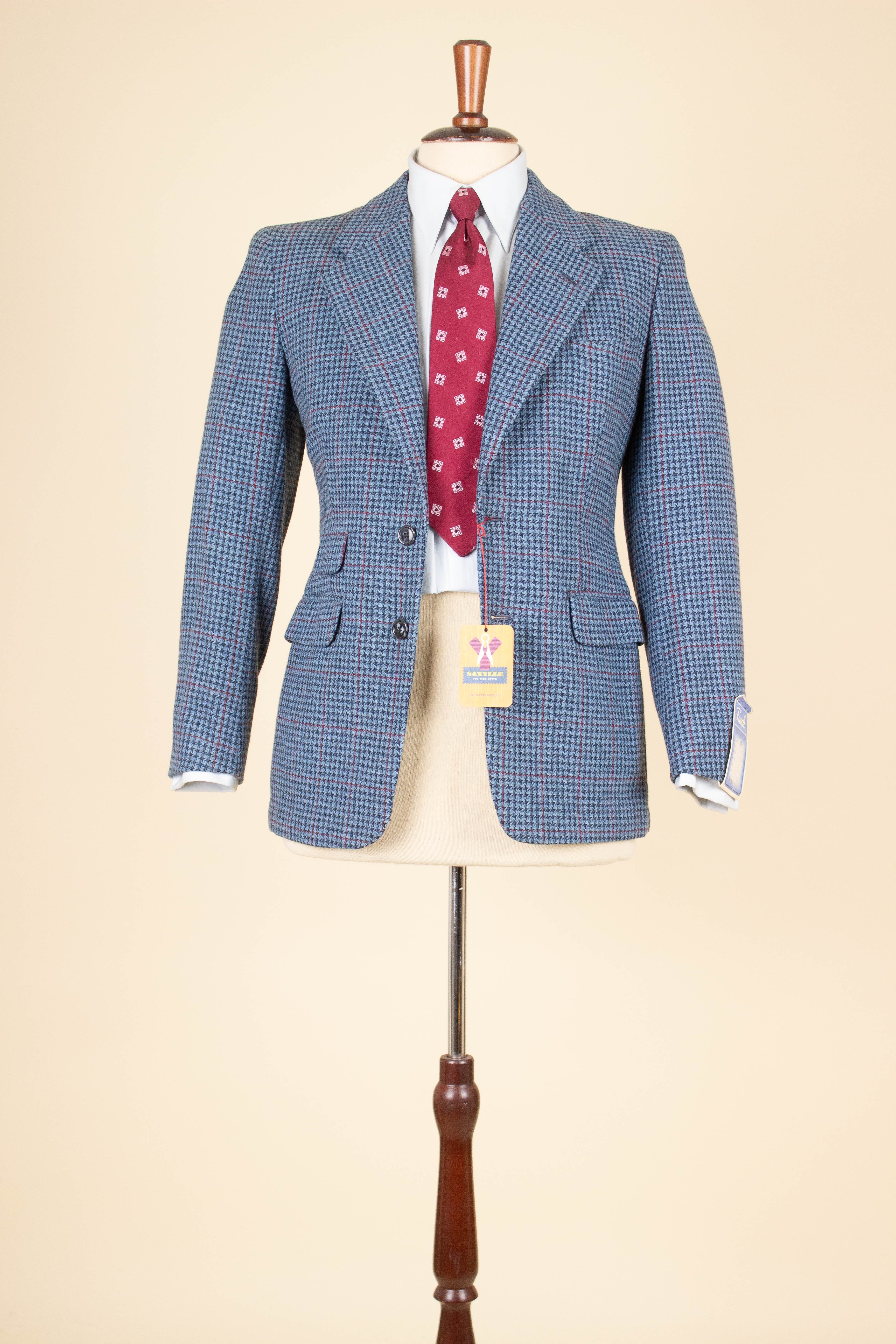 SWEDISH 1940S/1950 DEADSTOCK LIGHT BLUE HOUNDSTOOTH JACKET BY FUNK. SI ...