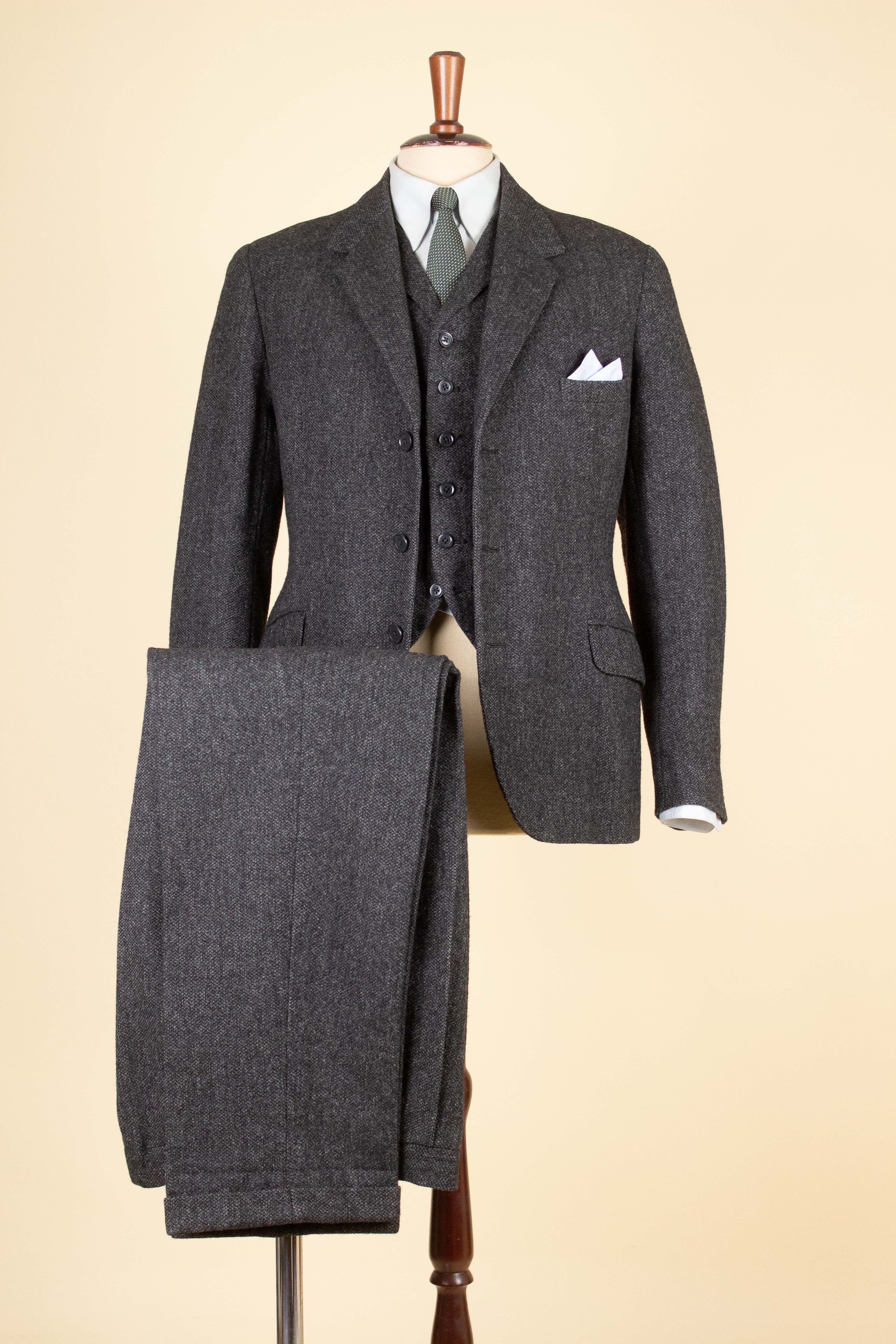BRITISH 1966 GREY THREE PIECE BESPOKE TWEED SUIT BY AIREY & WHEELER. S ...