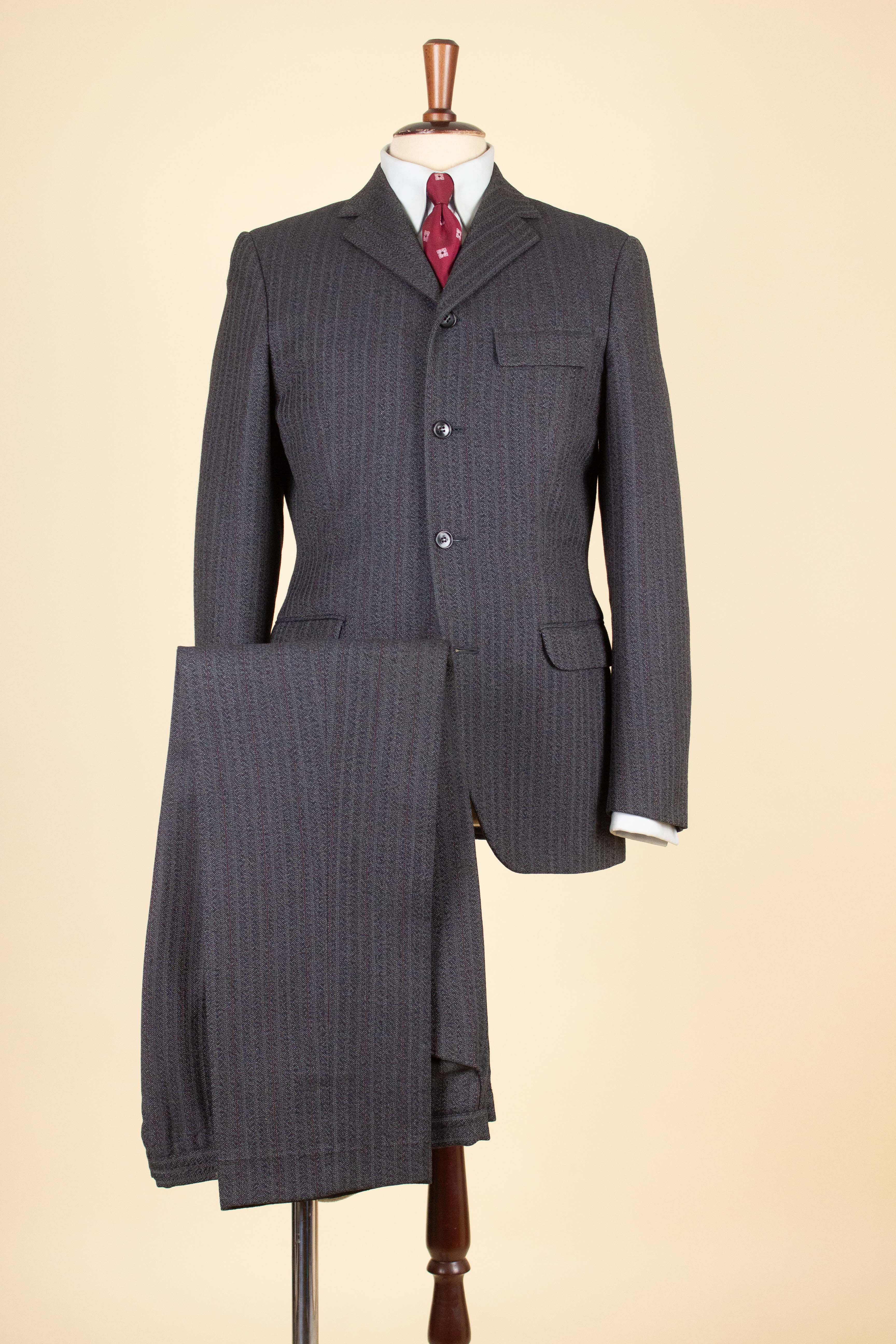 SWEDISH 1960S SINGLE BREASTED RED STRIPED TWO PIECE SUIT BY SIR. SIZE ...
