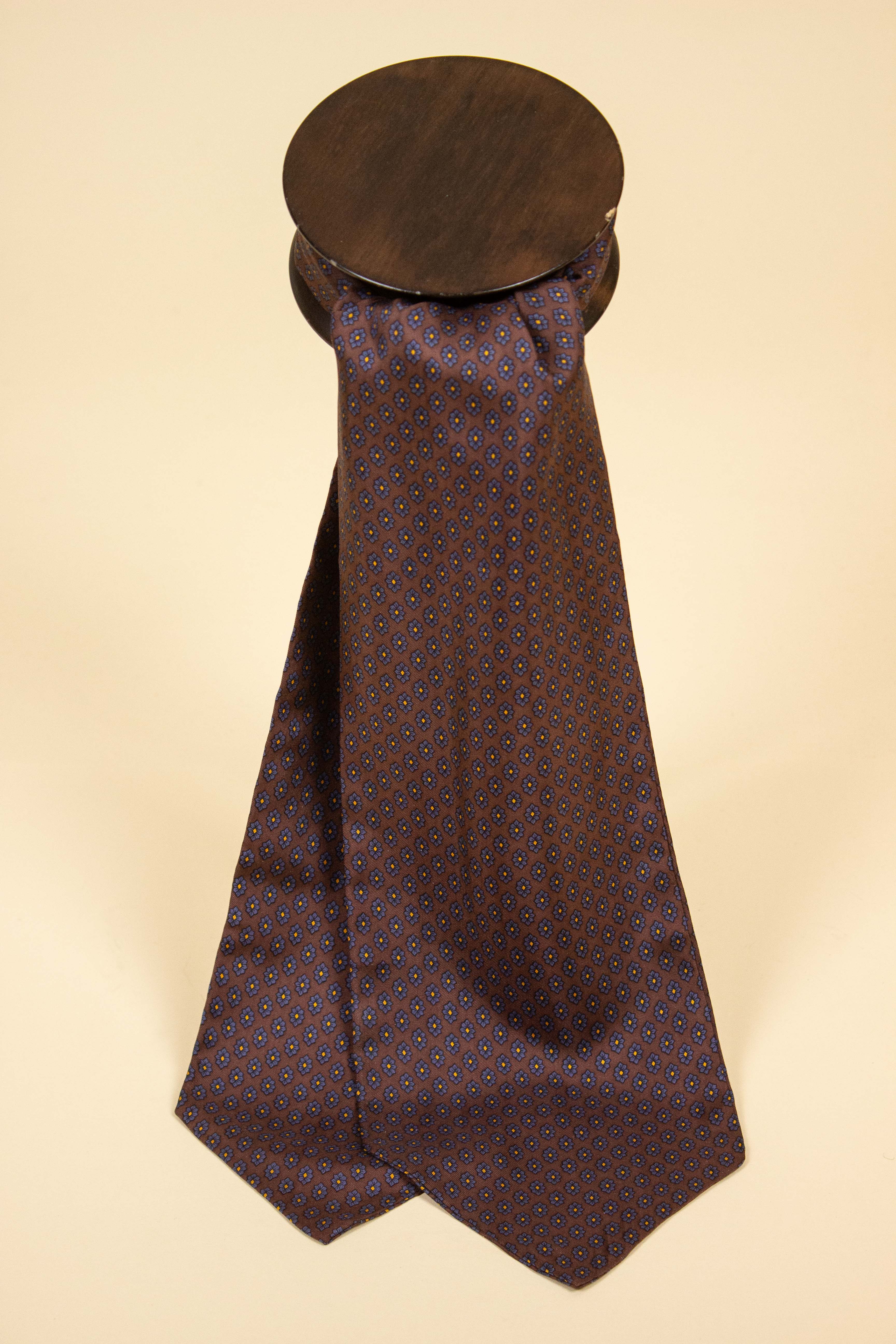 ITALIAN BROWN/BLUE/YELLOW 100% SILK ASCOT TIE – A. MARCHESAN
