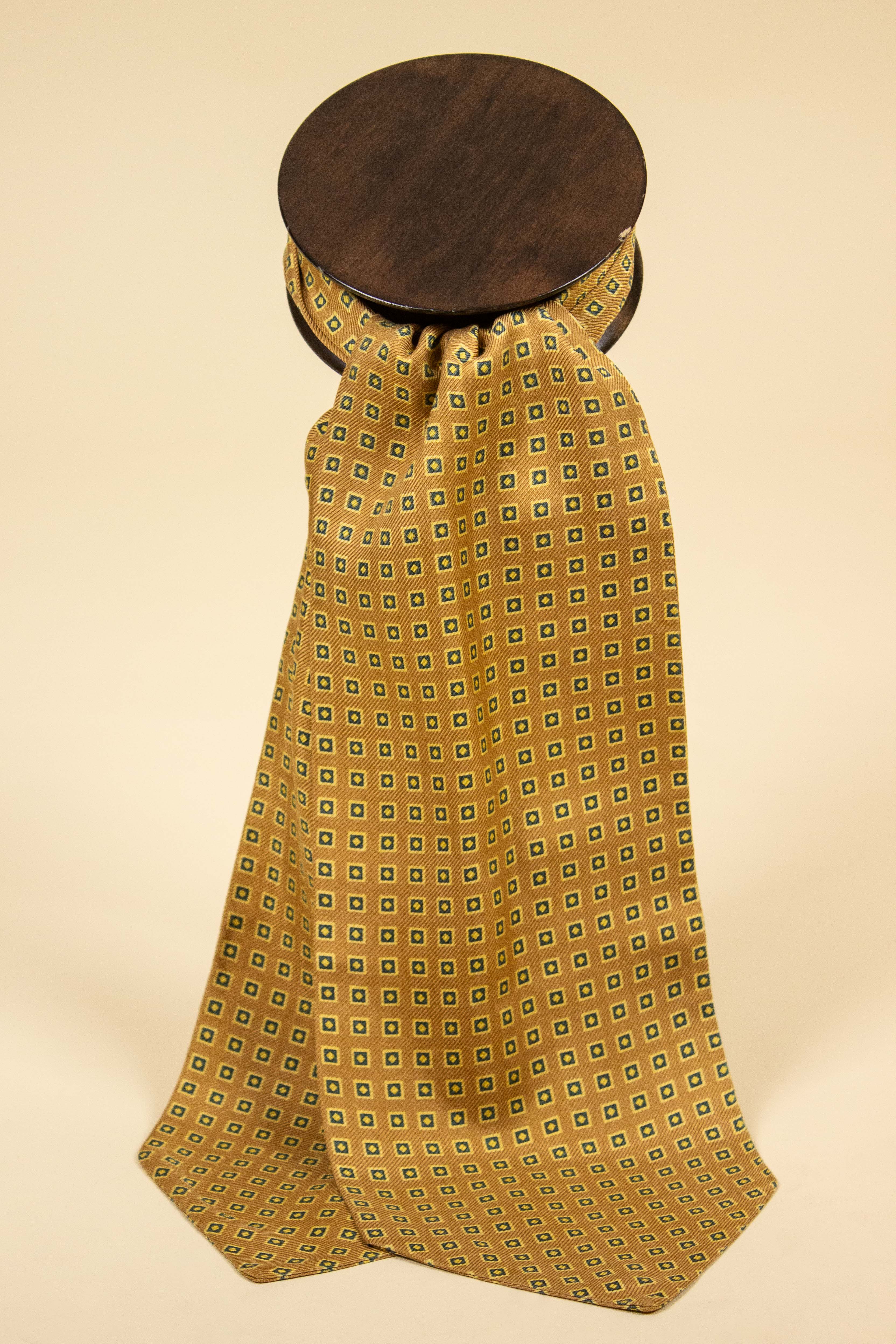 ITALIAN 100% SILK YELLOW ASCOT TIE WITH BLUE AND YELLOW PATTERN – A ...